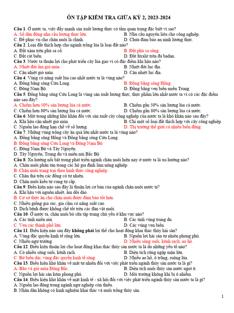 Ôn Tập Ktgk 2, 2023-2024 (Học Sinh) | PDF