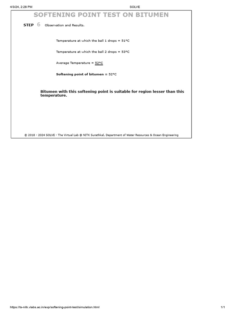 Softening Point Test of Bitumen | PDF