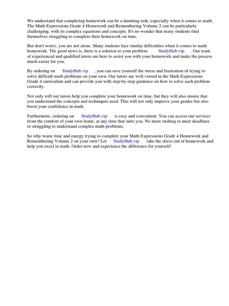 Math Expressions Grade 4 Homework and Remembering Volume 2 PDF | PDF ...