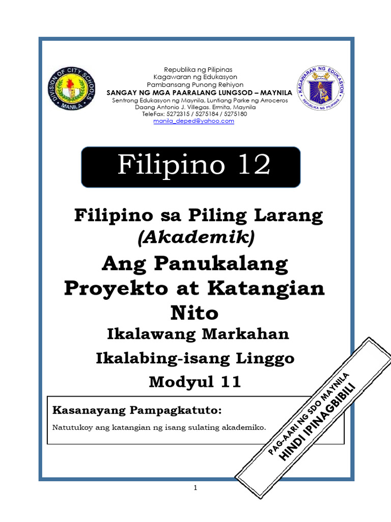 Filipino-12 q2 Mod11 Akademik | PDF