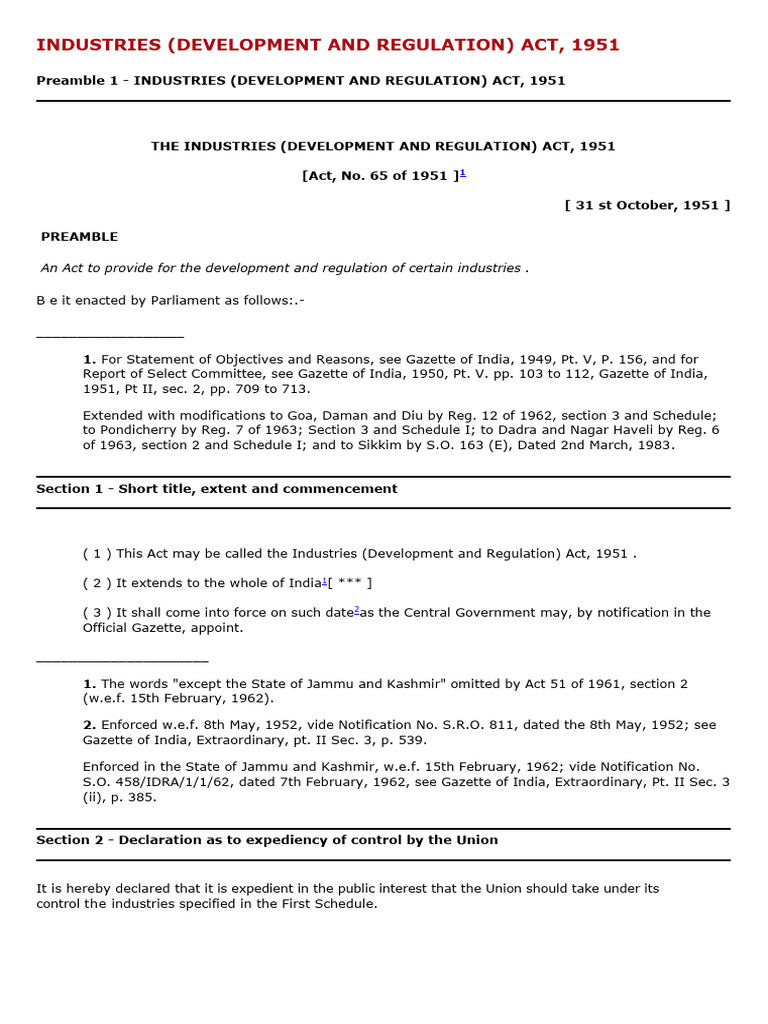 The Industries (Development and Regulation) Act, 1951 | PDF | Audit ...