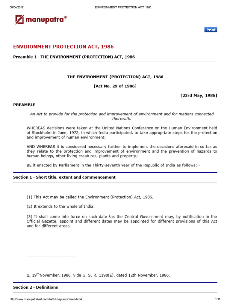 ENVIRONMENT PROTECTION ACT, 1986 | PDF | Search And Seizure | Government