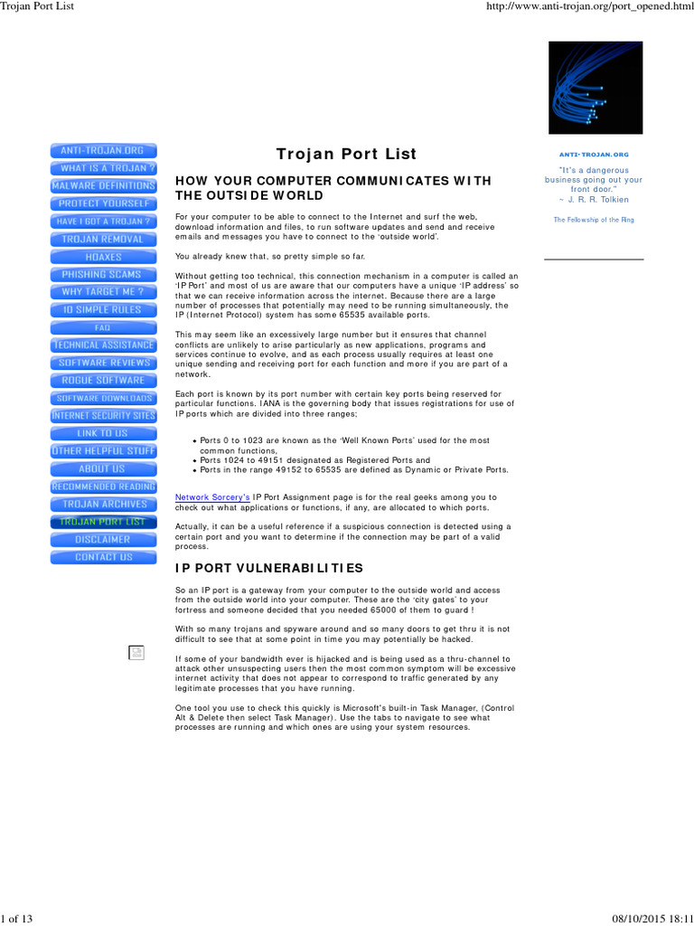 Trojan Port List | PDF | Port (Computer Networking) | Ip Address