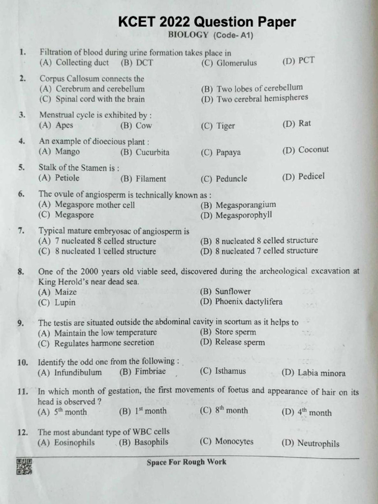 Kcet Biology Question Paper 2022 2269 | PDF