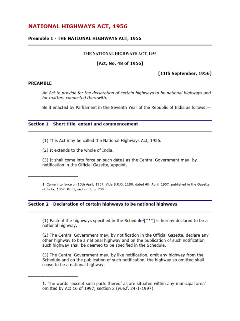 The National Highways Act, 1956 | Download Free PDF | Justice | Crime ...