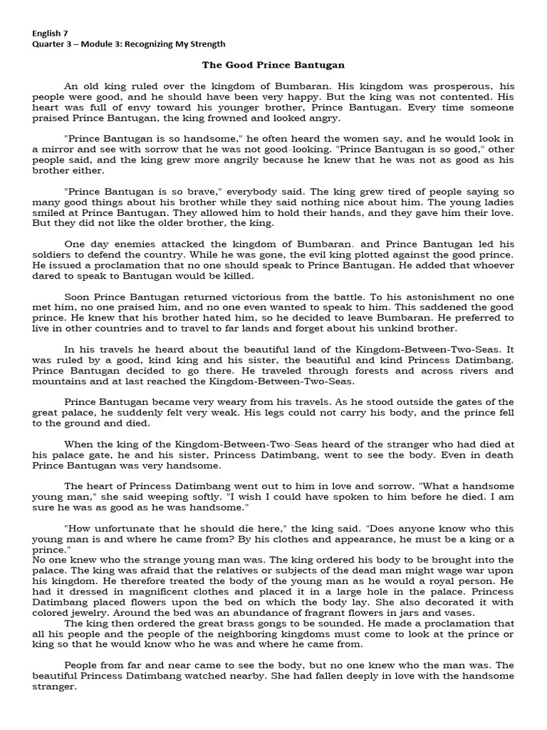 Lesson-3-The-Good-Prince-Bantugan-Story | PDF