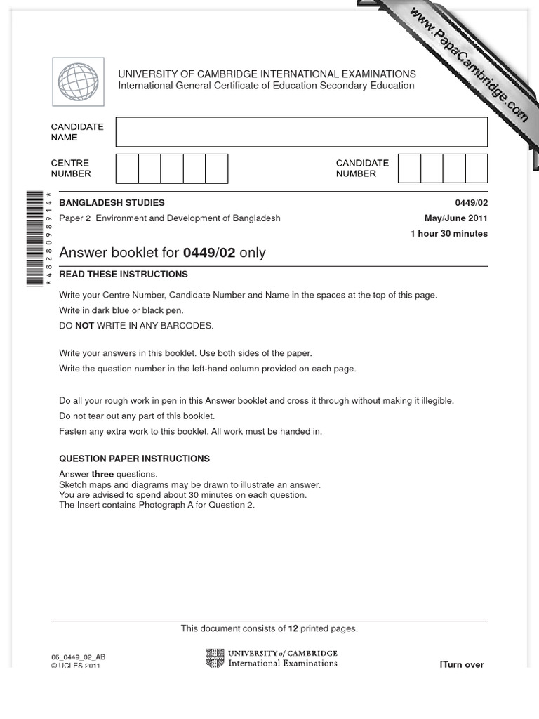 Answer Booklet For 0449/02 Only | PDF | Educational Assessment And ...