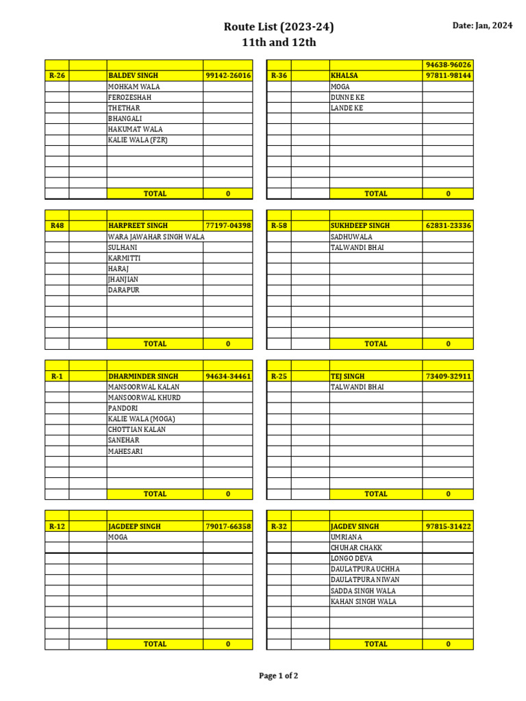 Van Schedule for 2023-24 | PDF