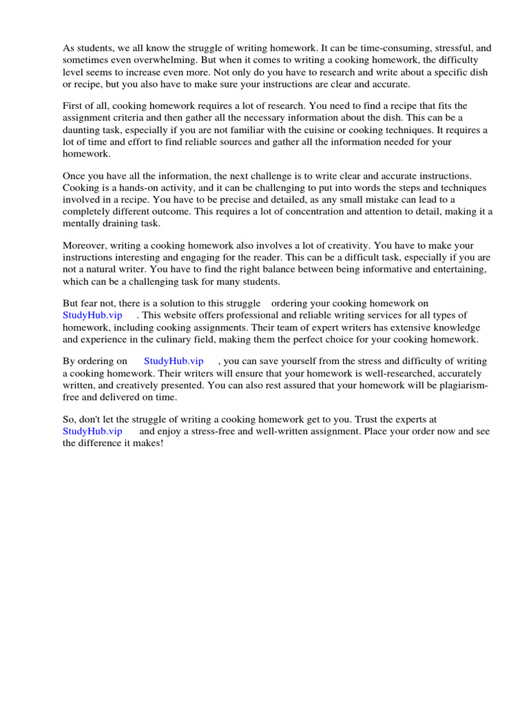 Cooking Homework | PDF | Recipe | Cooking