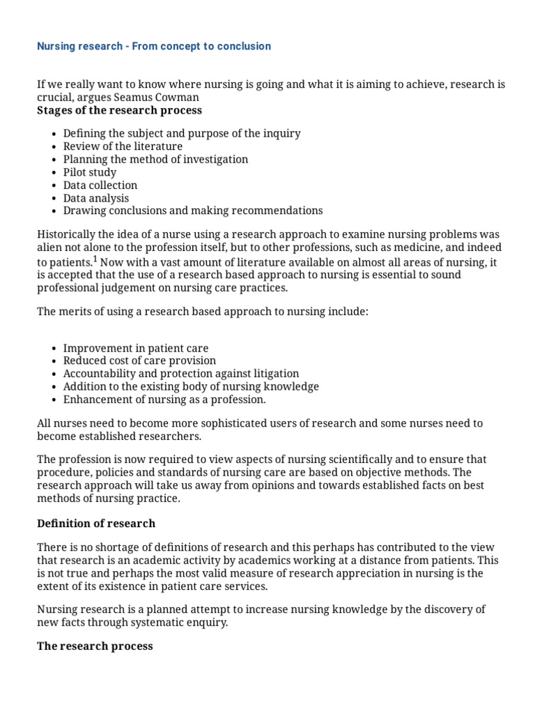 Nursing Research - From Concept To Conclusion | PDF | Nursing | Methodology