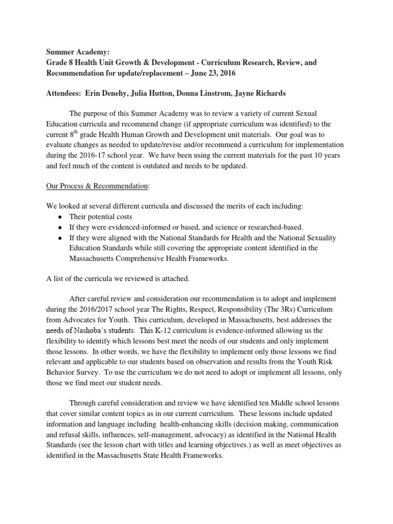8th Grade Health Curriculum Update | PDF | Sexually Transmitted ...