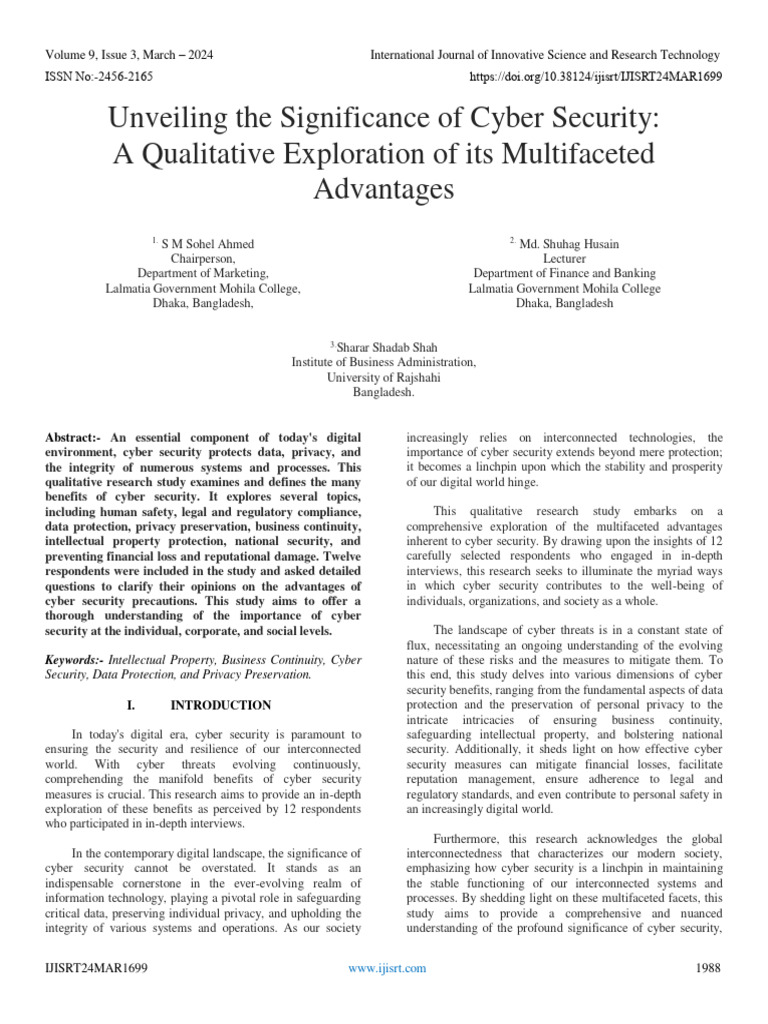 Unveiling the Significance of Cyber Security: A Qualitative Exploration of its Multifaceted ...