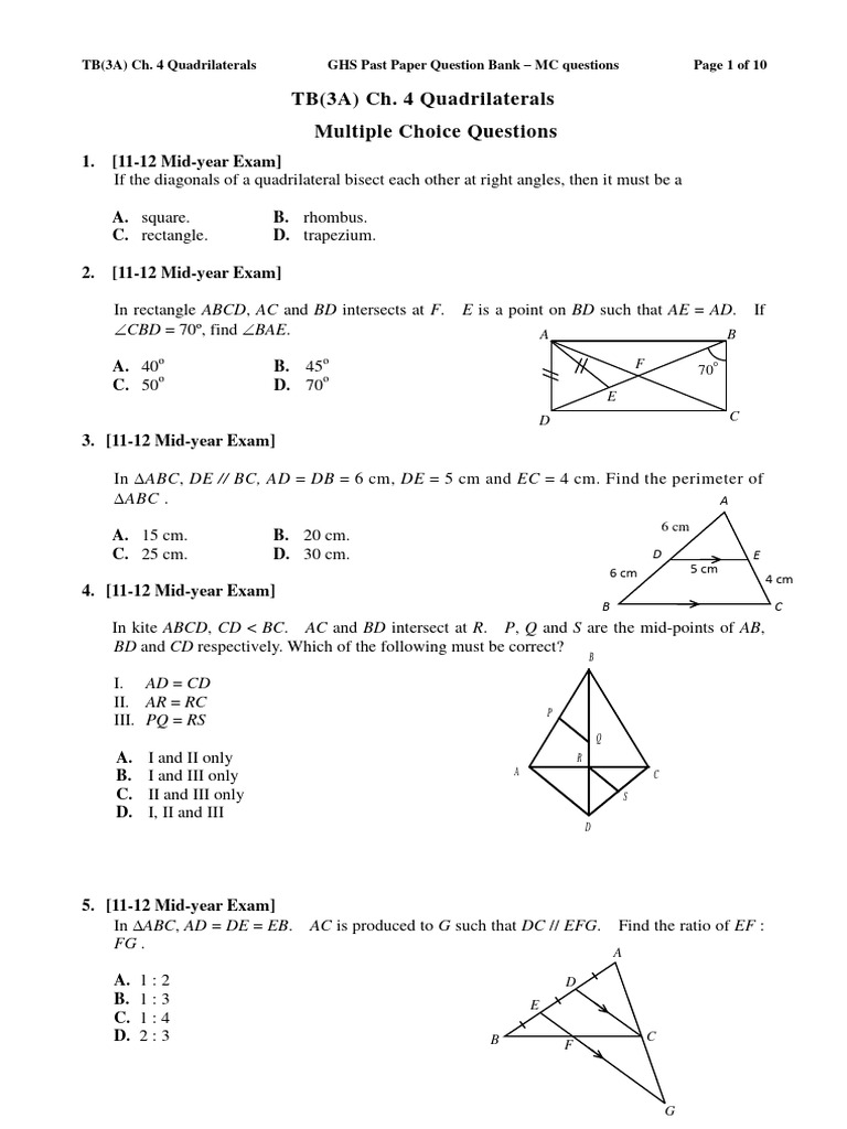 Quadrilaterals MC Questions Bank | PDF | Classical Geometry | Euclid