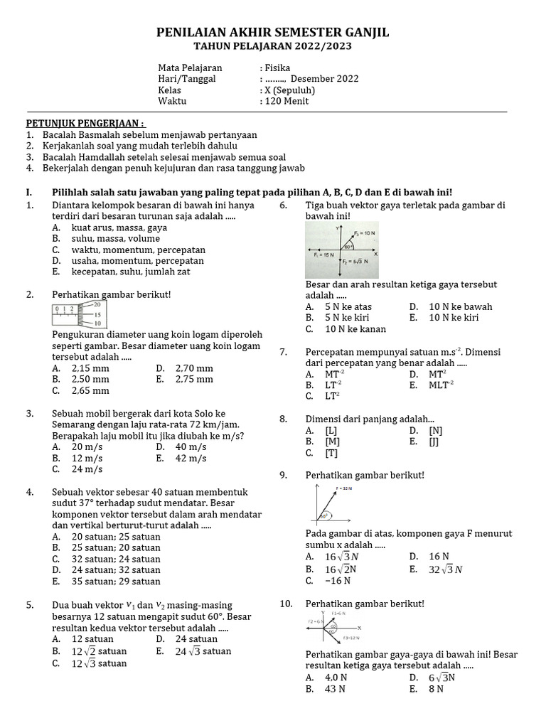 Soal PAS Kelas 10 Fisika Semester 1 | PDF