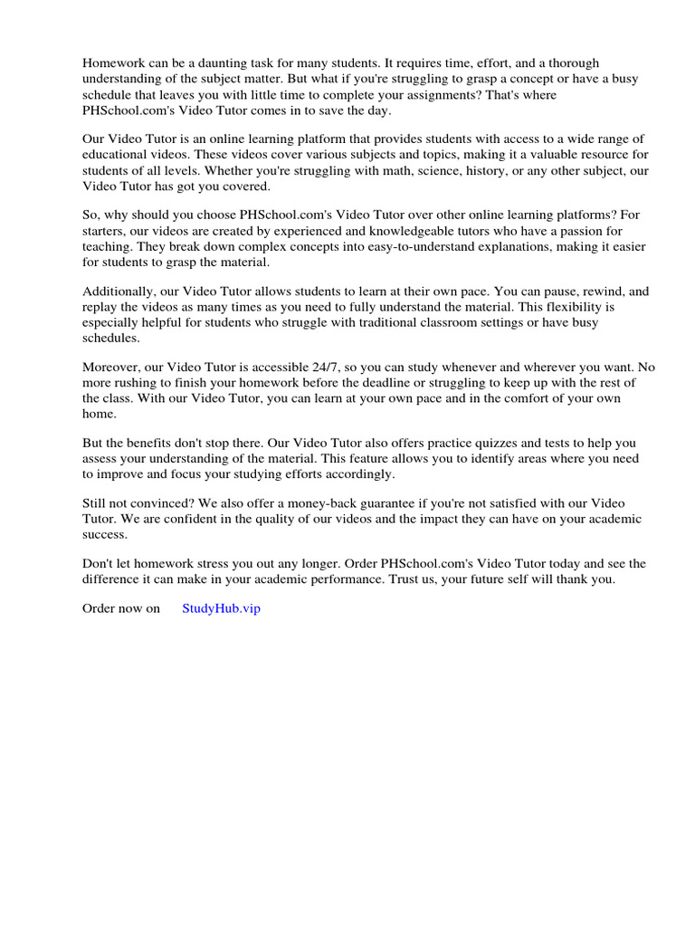 Homework Video Tutor Phschool.com | PDF | Homework | Internet