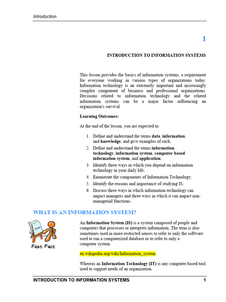 W1 Lesson 1 - Introduction to Information Systems - Module (14 Files Merged) | PDF | Information ...