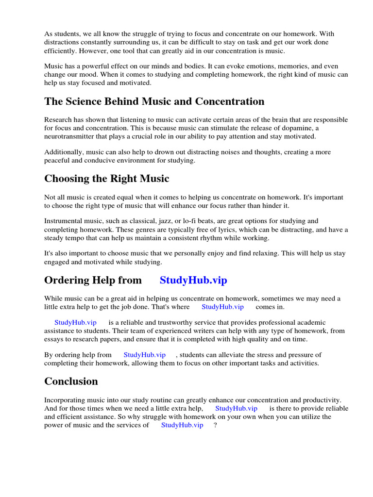 Music To Help You Concentrate On Homework | PDF | Essays | Creativity