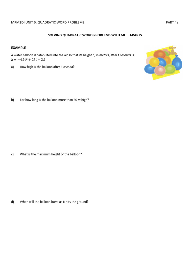 MPM2DI - U6 - Part 4 Quadratic Word Problems | PDF | Area | Length