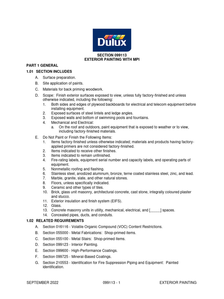 Exterior Painting Specifications 099113 | PDF | Paint | Acrylic Paint