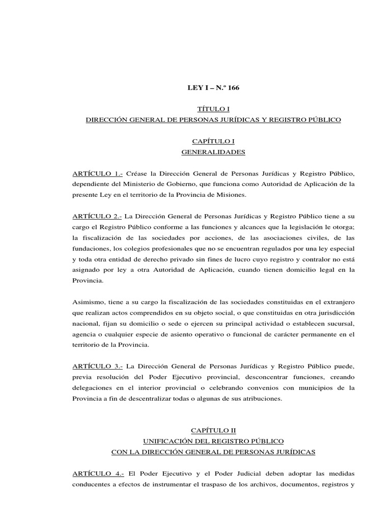 Ley I - N.º 166 | PDF | Fundación (sin fines de lucro) | Sociedad de responsabilidad limitada