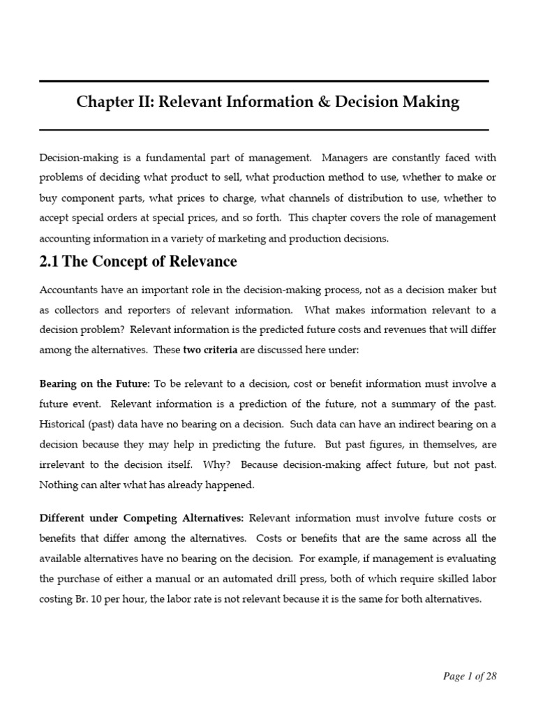 Chap Ii Relevant Information 2 Pdf Cost Of Goods Sold Marginal