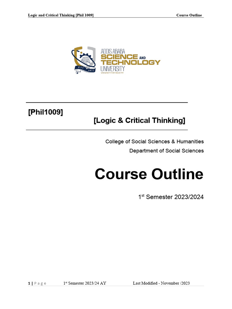 AASTU LOGIC COURSE Guidebook | PDF | Critical Thinking | Reason