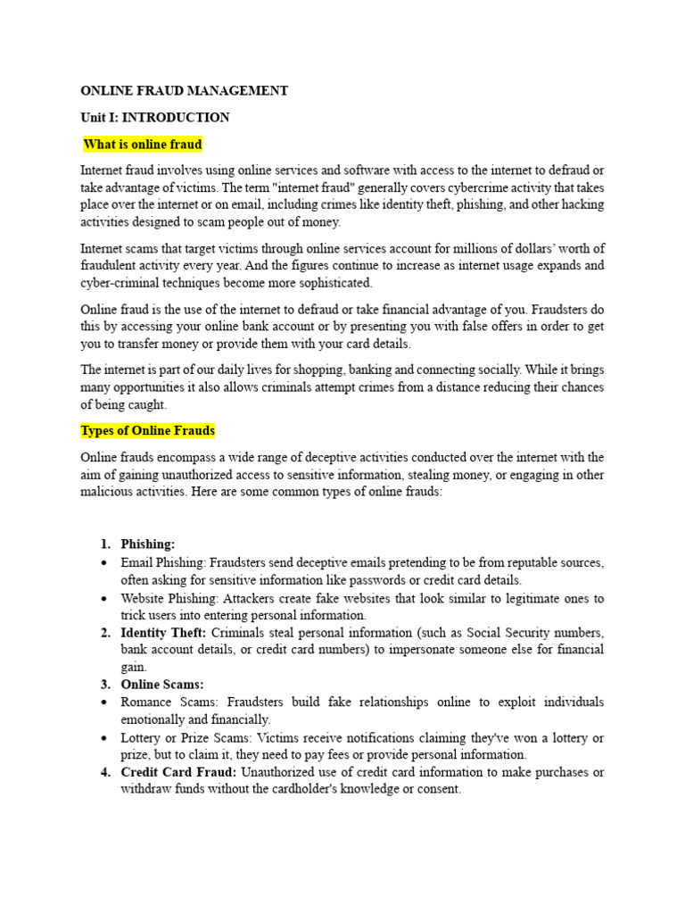 ONLINE FRAUD MANAGEMENT NOTES | PDF | Cybercrime | Phishing