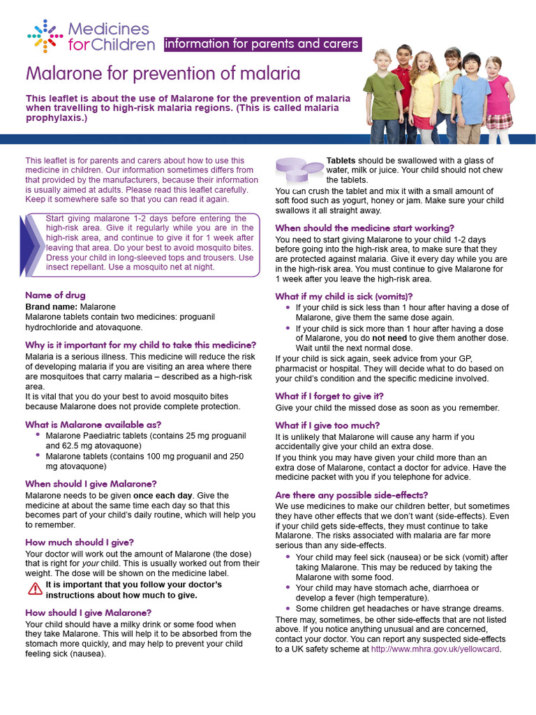 Malarone Use for Children Traveling Abroad | PDF | Malaria | Health Care