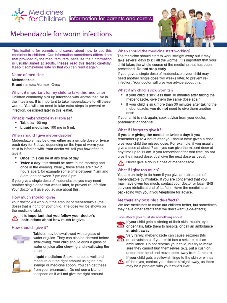 Mebendazole For Worm Infections 2 | PDF | Dose (Biochemistry) | Chemistry