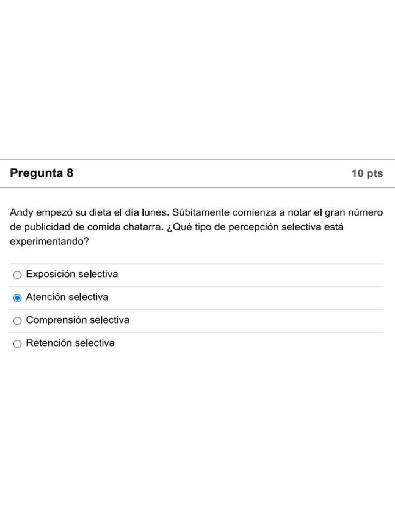 Solemne 1 Marketing, Pregunta 8. Persepcion Selectiva | PDF
