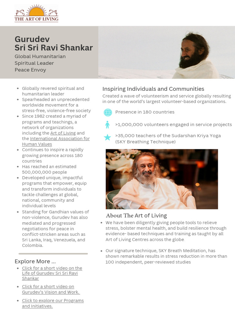 Global Peace Initiatives by Sri Sri Ravi Shankar | PDF | Peace | International Relations