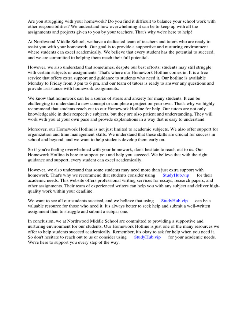 Northwood Middle School Homework Hotline | PDF | Homework | Teachers