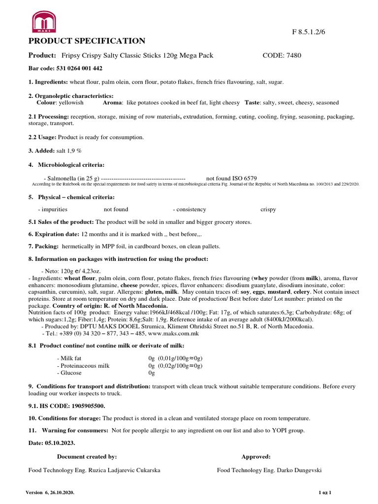 F 8.5.1.2 - 6 7480 PS Fripsy Crispy Salty Classic Sticks 120g Mega Pack ...