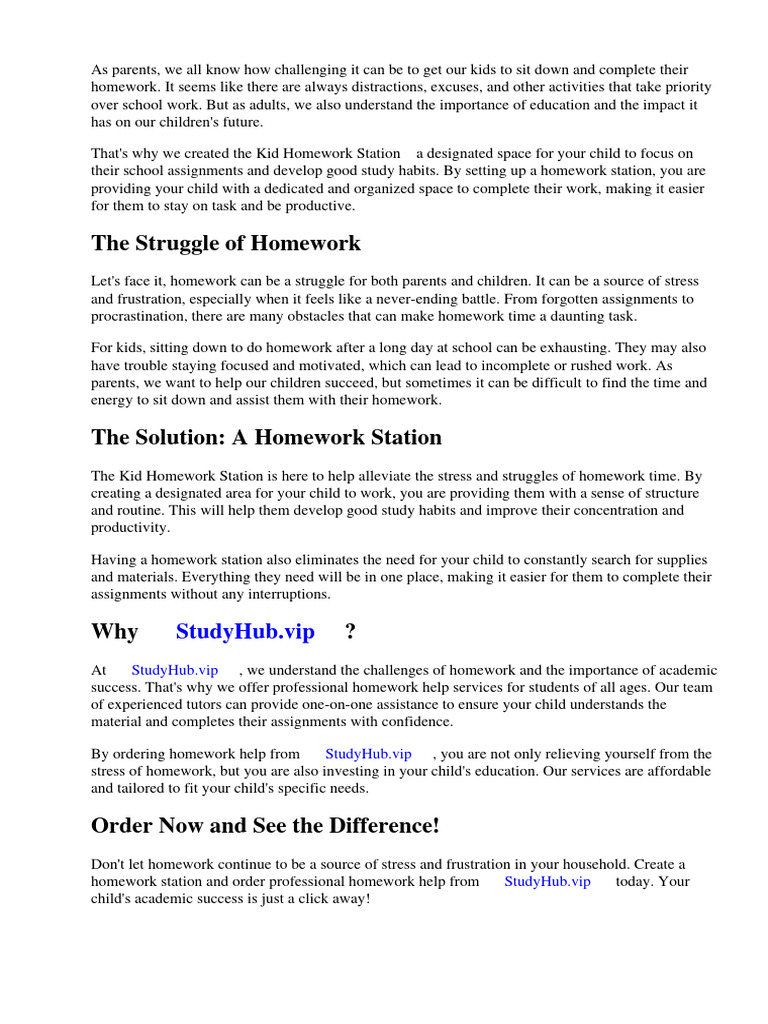 Kid Homework Station | Download Free PDF | Homework