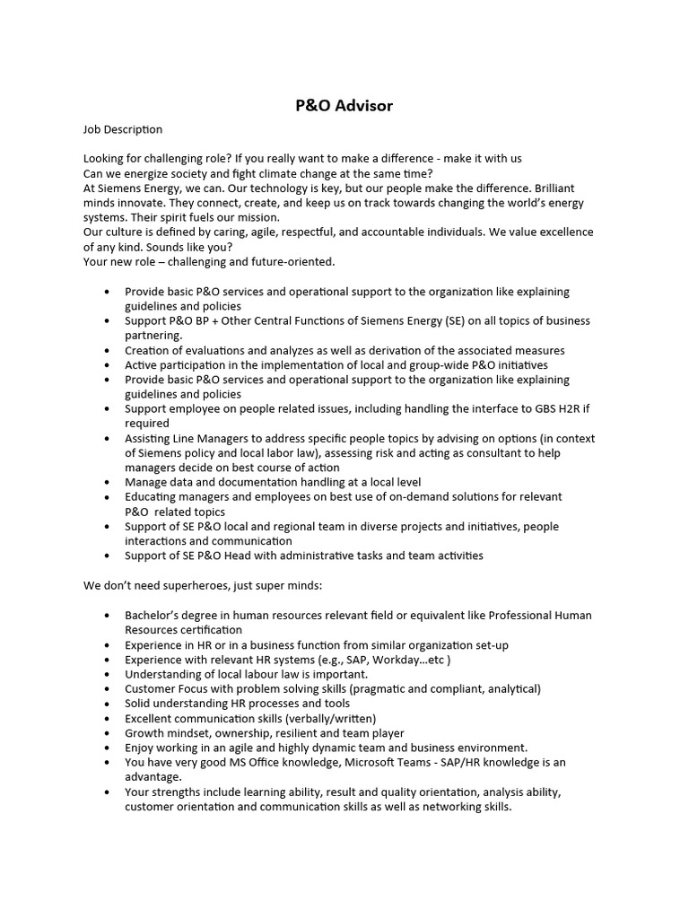 JD - P&O Advisor | PDF | Policy | Communication