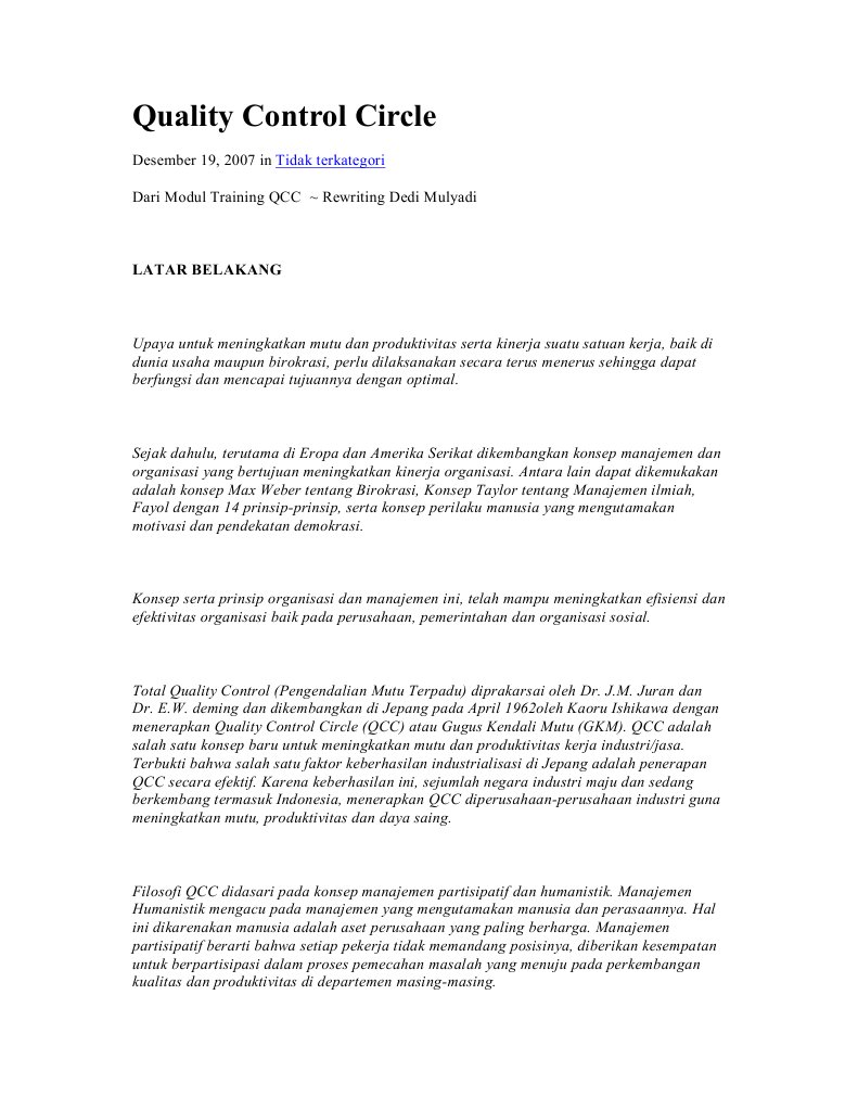 Quality Control Circle | PDF