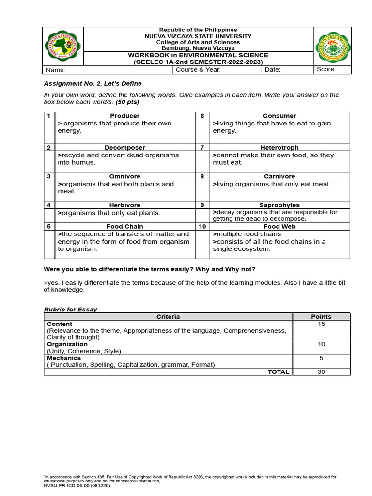 Assignment No 2 Lets Define | PDF | Foods | Food Web