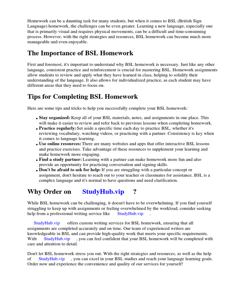 BSL Homework 101 | PDF | Homework | Learning