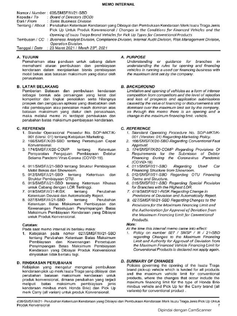 035-SMSF-III-21-SBD - Perubahan Ketentuan Pembiayaan Kendaraan Dan Pembukaan Kendaraan Untuk ...