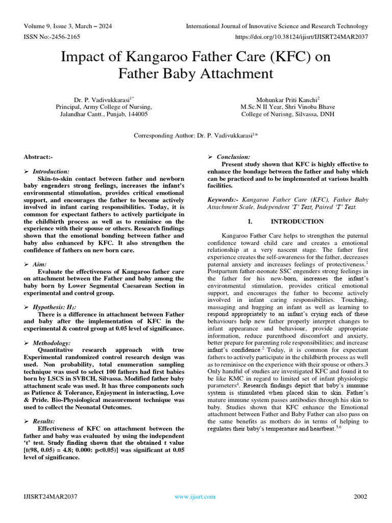 Impact of Kangaroo Care on Father-Baby Bond | PDF | Infants ...