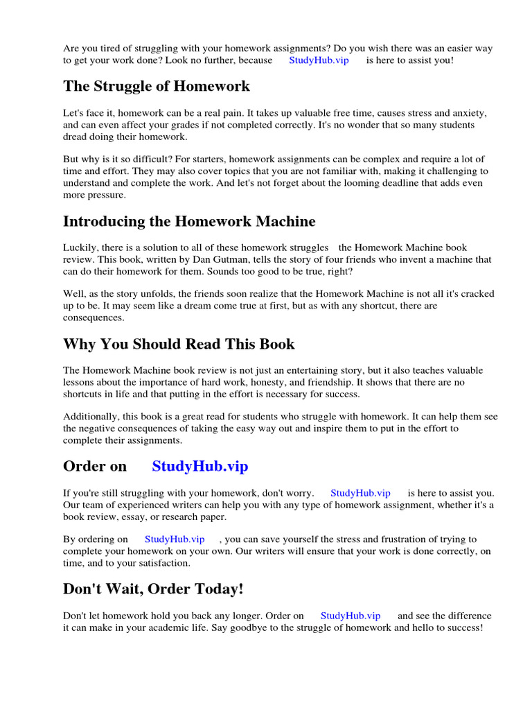 Homework Machine Book Review | PDF | Homework