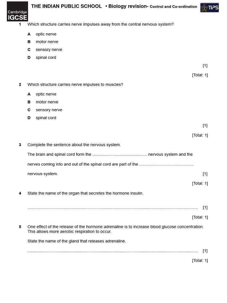 Control and Co-Ordination | PDF | Nervous System | Nerve