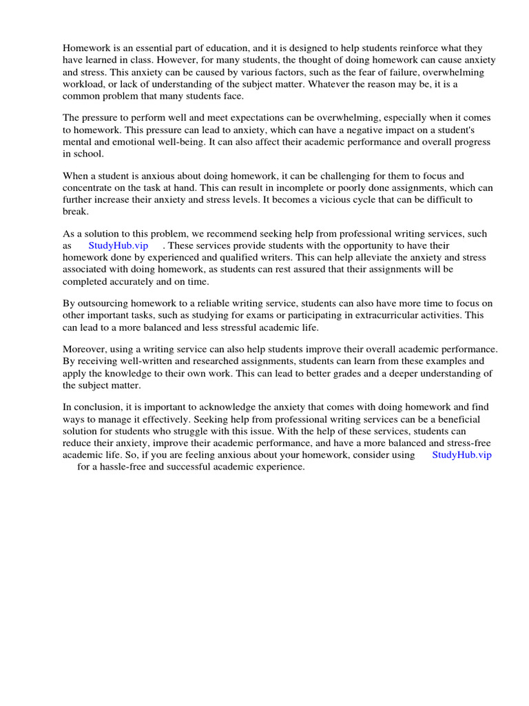 Anxiety About Doing Homework | PDF | Anxiety | Homework