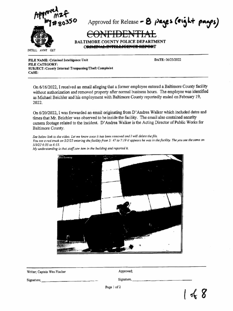Redacted Report of Investigation Baltimore County Police Department | PDF