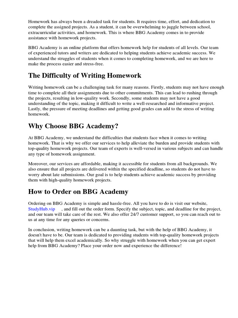 BBG Academy Homework Projects | PDF | Homework