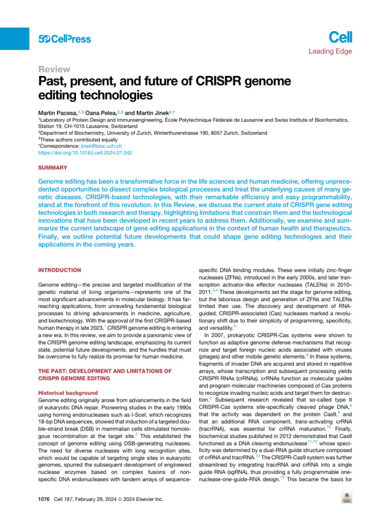 Past, Present, and Future of CRISPR Genome Editing Technologies | PDF | Crispr | Dna Repair