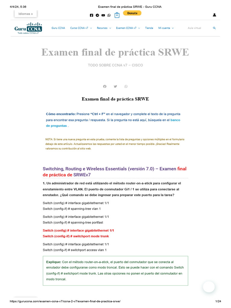 Examen Final de Práctica SRWE - Guru CCNA | PDF | Enrutador ... Examen Final de Práctica SRWE - Guru CCNA | PDF | Enrutador ...