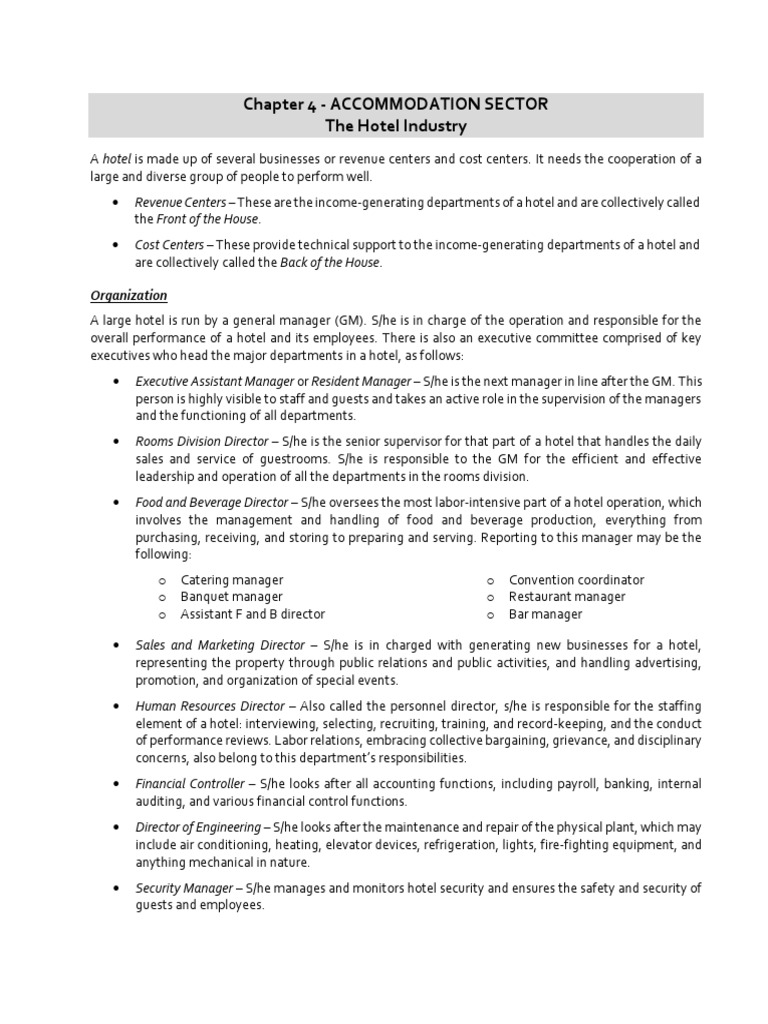 Chapter 4 - Accommodation Sector | PDF | Sales | Human Resources
