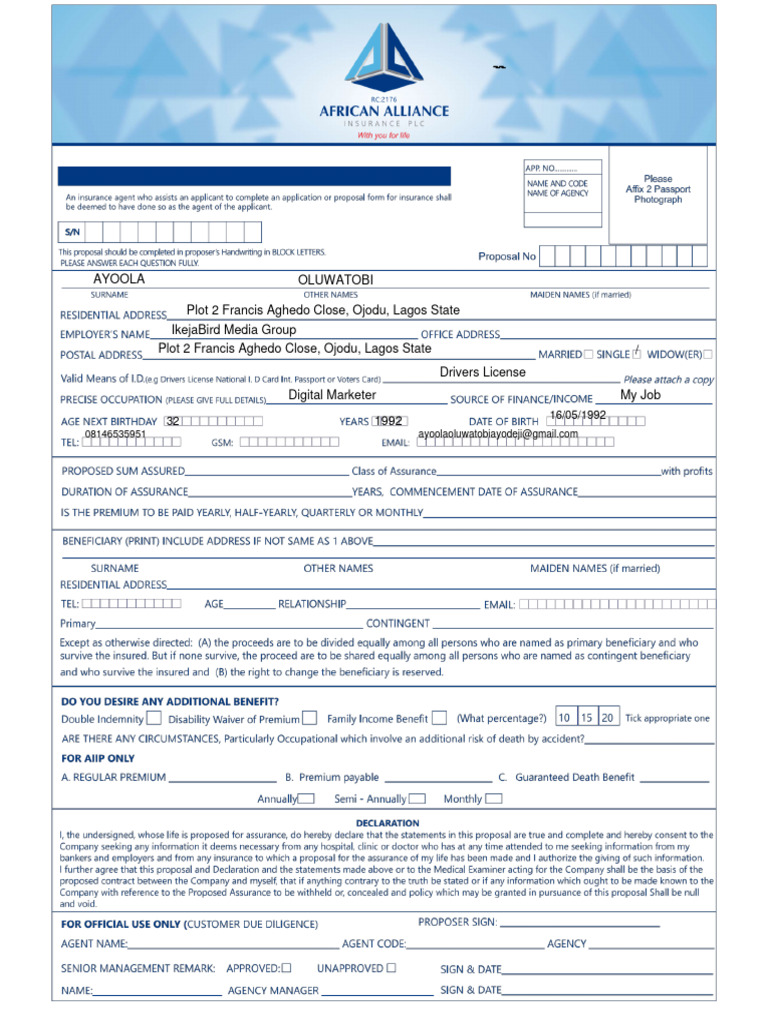 Filled Proposalform[1] | PDF