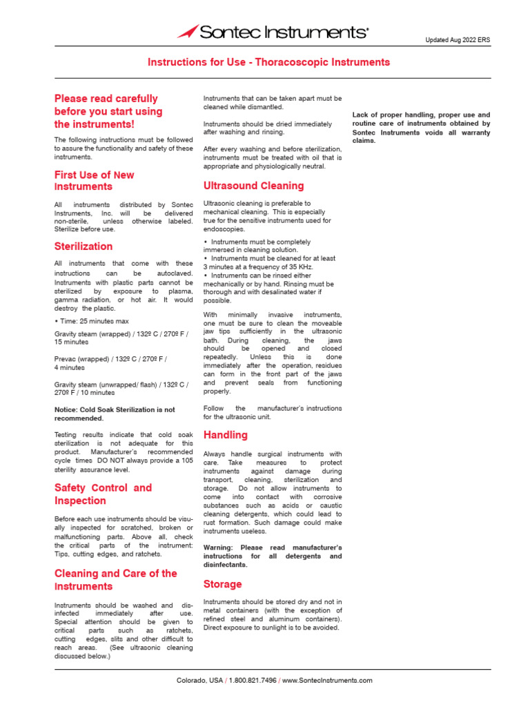 IFU Thoracoscopic Instruments | PDF | Sterilization (Microbiology ...